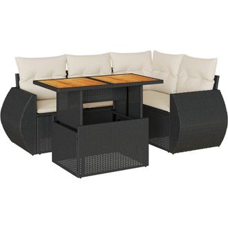 vidaXL Vidaxl - Salon de jardin 5 pcs avec coussins noir r&eacute;sine tress&eacute;e