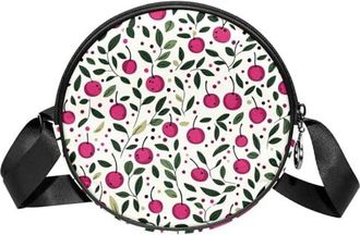 Generic Sac &agrave; bandouli&egrave;re rond pour femme, motif cerise, petit sac &agrave; bandouli&egrave;re avec fermeture &eacute;clair, bretelles r&eacute;glables, sac &agrave; main rond d&eacute;contract&eacute; pour 