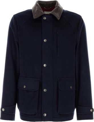 Brunello Cucinelli Wolljacke aus Schurwolle mit Nappa-Details - - Jackets - Herren - Blau - S
