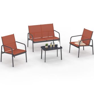 IDMarket Set Di Mobili Da Giardino Tolede Basso A 4 Posti Con Divano, Poltrone E Tavolo In Terracotta
