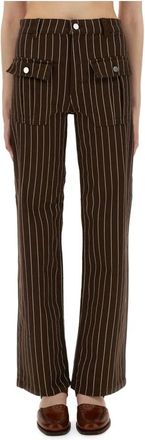 Baum Und Pferdgarten Femme, Pantalons, Brun, Taille: 42 FR Pinstripe Wide Leg Pants