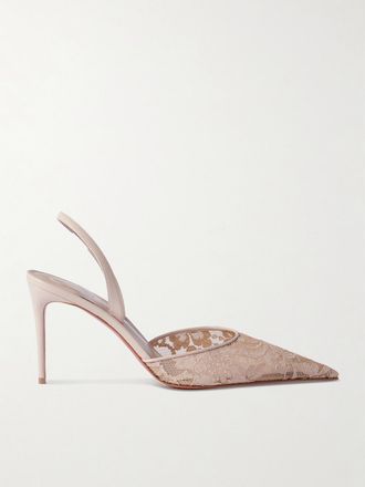 Christian Louboutin Escarpins À Brides Arrière En Dentelle À Finitions En Cuir Kate Max 85 - Neutres