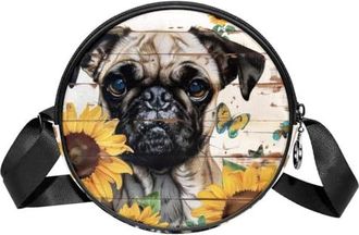 Generic Petit sac &agrave; bandouli&egrave;re rond pour femme, motif tournesol avec fermeture &eacute;clair, bretelles r&eacute;glables, sac &agrave; main rond d&eacute;contract&eacute; pour femmes et filles