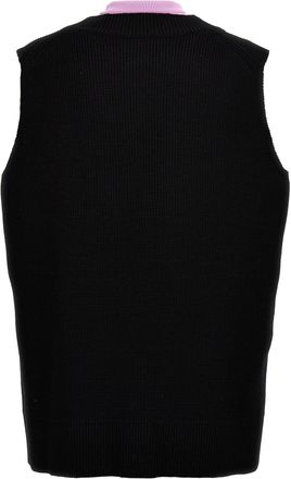 Jil Sander Wool Blend Knit with Contrast Neck Insert Vest - Black