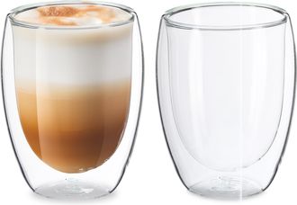 Relaxdays Latte Macchiato Gläser, 2er Set, doppelwandiges Glas, 350 ml, spülmaschinenfest, Kaffeegläser, transparent