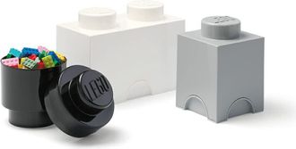 Room Copenhagen Lego Aufbewahrungsstein Multi-Pack S, Stapelbare Aufbewahrungsboxen, 3er-Set (Black, White, Grey)