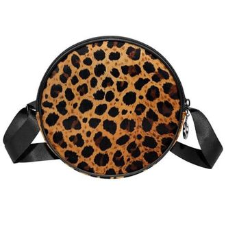 Generic Sac &agrave; bandouli&egrave;re Circle pour femme, petit sac &agrave; bandouli&egrave;re classique &agrave; pois l&eacute;opard avec fermeture &eacute;clair, bretelles r&eacute;glables, sac &agrave; main rond d&eacute;co