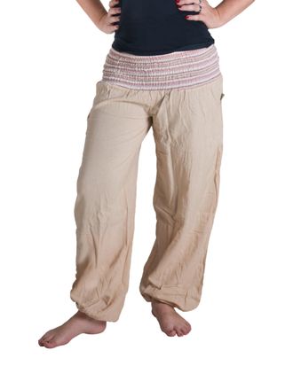 vishes Alternative Bekleidung - Sommer Chino Haremshose aus Baumwolle mit super elastischem Bund - handgewebt Natur