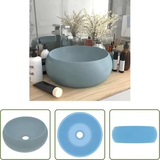 vidaXL Rundes Waschbecken - Luxuri&ouml;ses Waschbecken Rund Matt Hellblau 40x15 cm Keramik