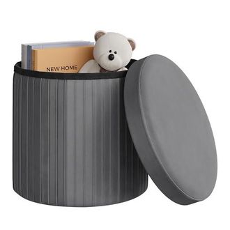 Woltu Pouf Rond avec Rangement, Tabouret de Rangement Pliable, Tabouret avec Couvercle Rembourré, Coffre Pouf en Velours, MDF, Ø38xH36 cm, Gris Foncé