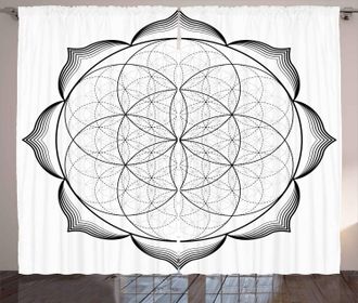 Abakuhaus Mandala Rustikaler Vorhang, Blume des Lebens Mittleren Osten, Wohnzimmer Universalband Gardinen mit Schlaufen und Haken, 280 x 260 cm, Schwarz und wei