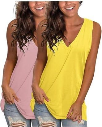 Generic Lot de 1/2 gilets de course &agrave; pied &agrave; col en V pour femme - Sans manches - Haut de sport respirant - D&eacute;bardeurs de plage solides, Jaune 1, 3XL
