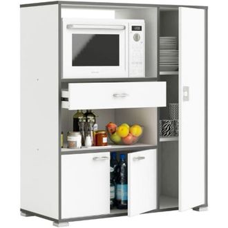 M&S Collection M&s - Desserte micro-ondes 3 portes 1 tiroir coloris blanc velours et basalte