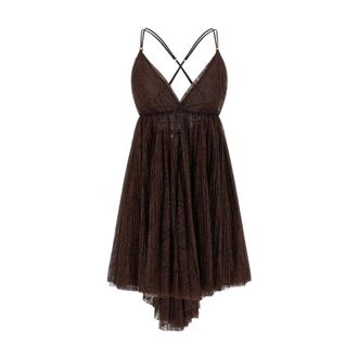 Elisabetta Franchi Kurzes Kleid mit V-Ausschnitt - - Dresses - Damen - Braun - S