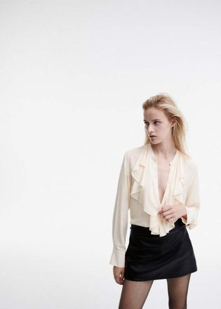 Mango Blouse fluide &agrave; volants &eacute;cru - Femme - S - MANGO