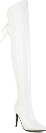 Generic Blanc,38 EU,Bottes Hautes en Cuir PU Extensible pour Femmes, Bottes au-Dessus du Genou, Fermeture éclair latérale, Talon épais, Bout Pointu, Style Rob