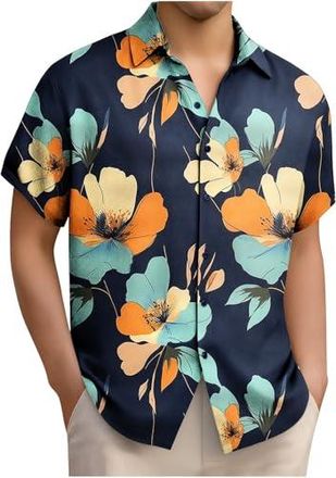 Generic Chemise hawa&iuml;enne d&eacute;contract&eacute;e et confortable pour homme - Col rabattu - L&eacute;g&egrave;re et respirante - Classique - Chemise de plage &agrave; manches courtes - Chemi