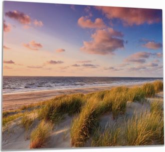 Wallario Herdabdeckplatte/Spritzschutz aus Glas, 1-teilig, 60x52cm, f&uuml;r Ceran- und Induktionsherde, Abendspaziergang am Strand - Sonnenuntergang &uuml;ber dem Meer