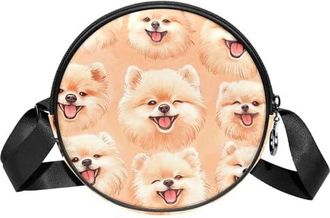 Generic Sac &agrave; bandouli&egrave;re rond rond pour femme, petit sac &agrave; bandouli&egrave;re mignon de Pom&eacute;ranie avec fermeture &eacute;clair et bretelles r&eacute;glables