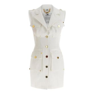 Elisabetta Franchi Doppelreihiges Mini-Kleid aus Baumwollgabardine - - Dresses - Damen - Wei&szlig; - XS