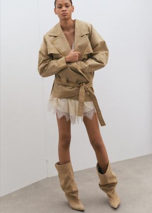 Mango Short satin&eacute; dentelle &eacute;cru - Femme - XS - MANGO