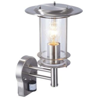 Brilliant Lampe York Au&szlig;enwandleuchte stehend Bewegungsmelder edelstahl 1x A60, E27, 40W, g.f. Normallampen n. ent. IP-Schutzart: 44 - spritzwassergesch&uuml;tzt