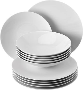 Rosenthal TAC Gropius Weiss - 12 teilig für 6 Personen, Tafelset aus Porzellan, Modernes Geschirr Weiß