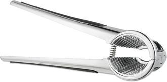 Relaxdays Nussknacker, moderner Nussbrecher, HxBxT: 6 x 18 x 7,5 cm, Walnussknacker Metall, für Nussliebhaber, Silber