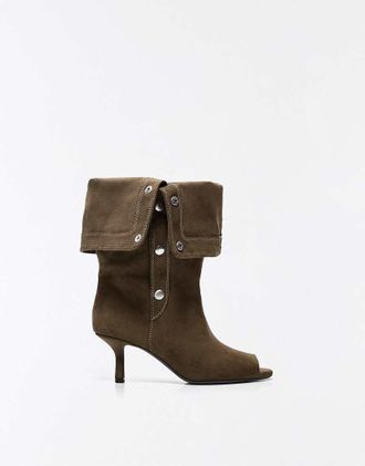 Bershka Bottes fendues &agrave; talon - Beige-Neutre