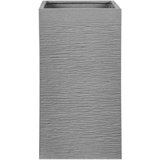 Beliani Pot &agrave; Plantes et Fleurs Gris en Fibres R&eacute;sistantes aux Rayons uv 40 x 40 x 77 cm avec Trou de Drainage pour Jardin Terrasse au Design Moderne Beliani