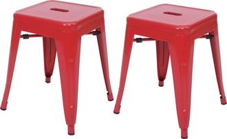 Mendler 2er-Set Hocker HWC-A73, Metallhocker Sitzhocker, Metall Industriedesign stapelbar - rot