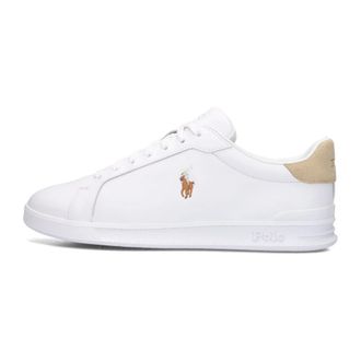 Polo Ralph Lauren Wei&szlig;e Low-Top-Sneaker mit beiger Fersenkappe - - Shoes - Herren - Wei&szlig; - 40 EU