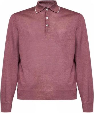 Brunello Cucinelli Homme, Tops, Rose, Taille: 2XL Polo &agrave; D&eacute;tails Contrast&eacute;s
