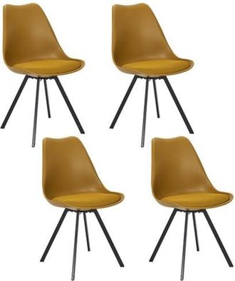The Home Deco Factory HOMDE Deco Factory, HD0482, Set mit 4 modernen Stühlen mit Kissen, Elegantes und Komfortables Design, perfekt für Esszimmer oder Büro, gelbe Farbe, Gr