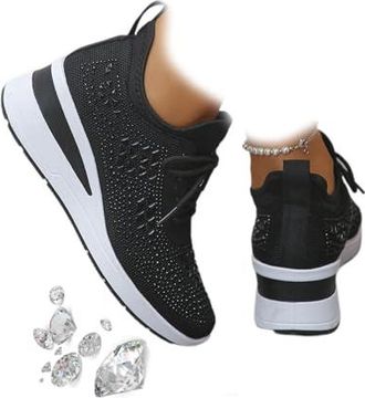 Generic Baskets compens&eacute;es respirantes et scintillantes pour femme avec strass et paillettes - Chaussures de tennis habill&eacute;es pour mari&eacute;e - Baskets orthop&eacute;diq