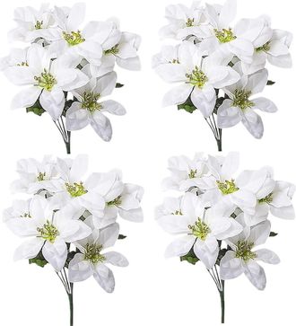 Generic K&uuml;nstliche Weihnachtsst&ouml;cke B&uuml;sche 4 Pack 7 K&ouml;pfe Seiden Weihnachtsblumen Weihnachtsstern Bouquet k&uuml;nstliche Weihnachtsstern Blumen f&uuml;r Weihnachten We