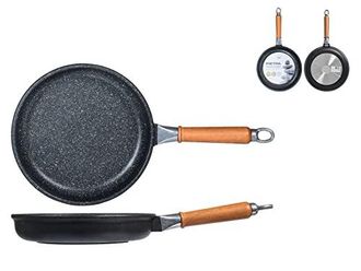hOme Home Pietra Bratpfanne Niedrig Antihaft mit Griff, Schwarz, 24 cm