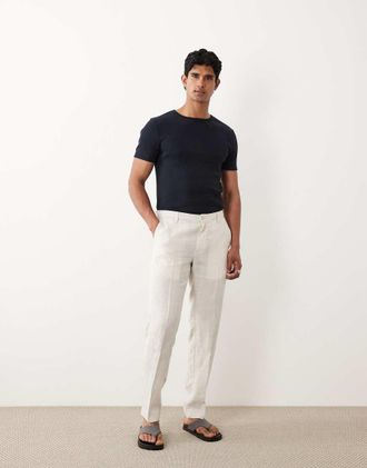 Mango Pantalon 100 % lin &agrave; rayures fines - &Eacute;cru-Neutral
