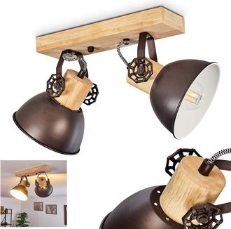 HOFSTEIN Deckenleuchte Orny, Deckenlampe aus Metall/Holz in Anthrazit/Weiß/Braun, 2-flammig, mit verstellbaren Strahlern, 2 x E27-Fassung, Spot im Retro/Vintag