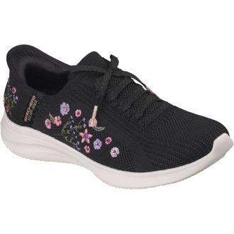 Skechers Ultra Flex 4.0 S&uuml;&szlig;e Bl&uuml;ten Textile Damen Schwarz Strick/Multi Trim Sneaker