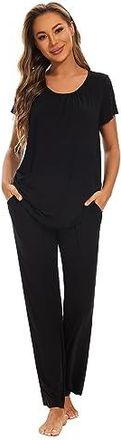 Smallshow Pijama Lactancia Manga Corta Camison Lactancia Hospital,Black,XL