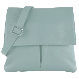 modamoda.de T63LEDER Damen Leder Umh&auml;ngetasche Schultertasche handmade in Italy, Farbe:Eisblau