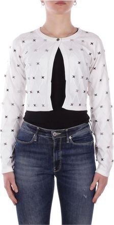 John Richmond Femme, Pulls, Blanc, Taille: 44 FR Cardigan Logo Boutonn&eacute; sur le Devant