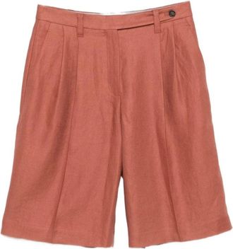 Brunello Cucinelli Femme, Shorts, Orange, Taille: 38 FR Culottes pliss&eacute;es en m&eacute;lange de lin