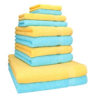 Betz 10-TLG. Handtuch-Set Classic 100% Baumwolle 2 Duscht&uuml;cher 4 Handt&uuml;cher 2 G&auml;stet&uuml;cher 2 Seift&uuml;cher Farbe gelb und t&uuml;rkis