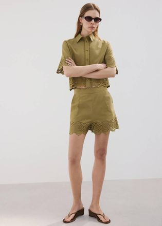 Mango Short d&eacute;tails ajour&eacute;s broderies vert - Femme - 34 - MANGO