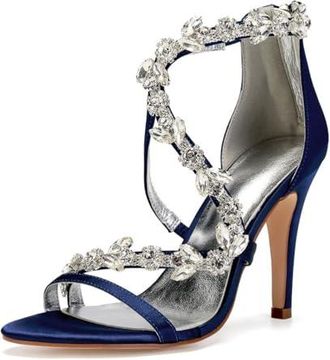 Generic Chaussures De Mariage Femme Talon Aiguille Sandales Chic Satin Mari&eacute;e Dress F&ecirc;te Open Toe Chaussure Escarpin 10.5Cm,Dark Blue,41 EU