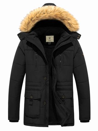 WenVen Herren Baumwolle Abschnitt Jacke Fleece Futter Jacke Quilted Gesteppt M&auml;ntel Klassisch Milit&auml;r Jacke Schwarz L