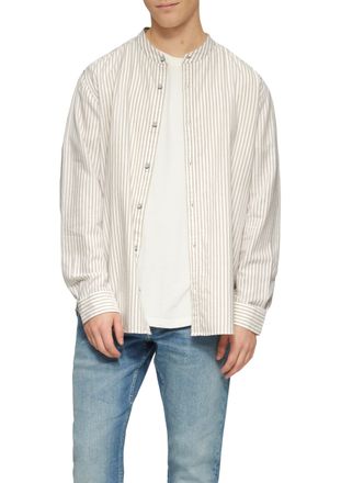 QS by s.Oliver Regular Fit: Stehkragenhemd aus gestreiftem Oxford