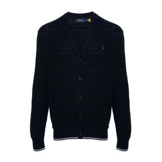 Polo Ralph Lauren Homme, Pulls, Bleu, Taille: L Cardigan Texturé en Coton et Lin à Col V